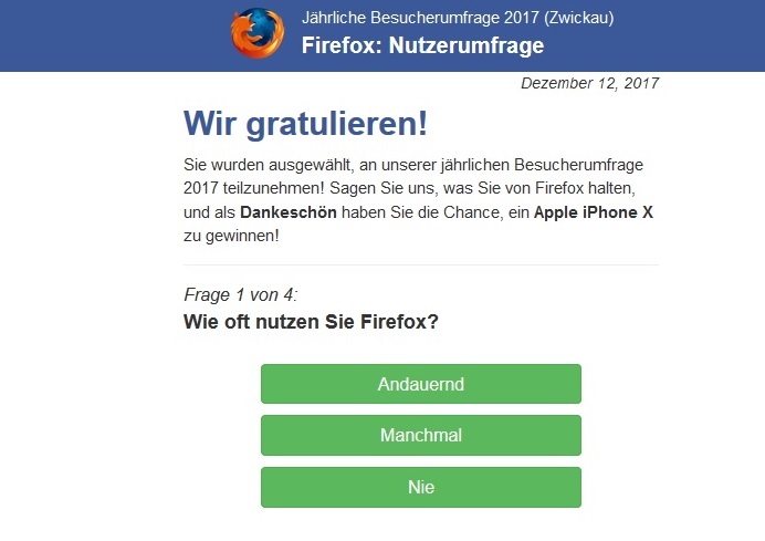 Jährliche Besucherumfrage 2017 Firefox: Nutzerumfrage - Smalltalk ...